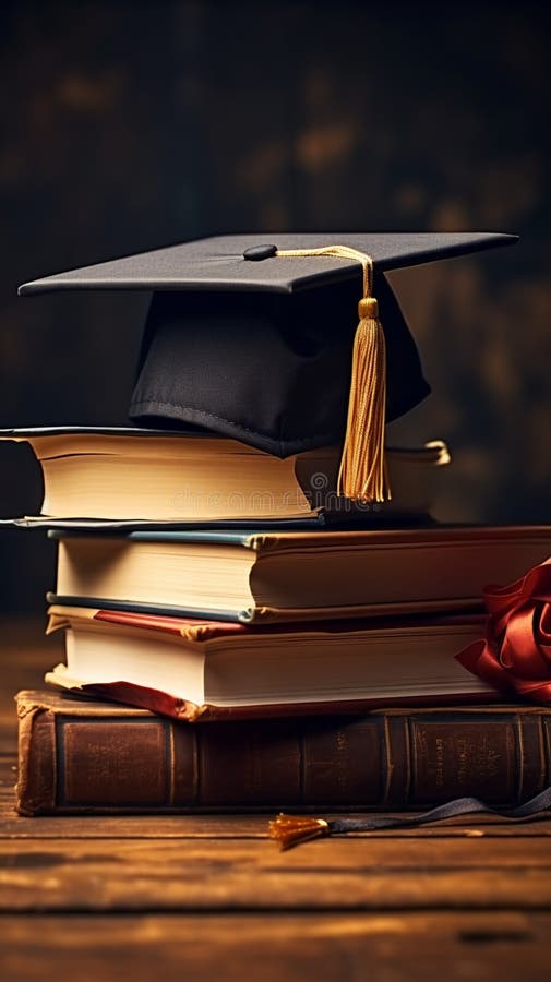 A Graduation Cap Hat on Top of Stacked Books Stock Illustration ...