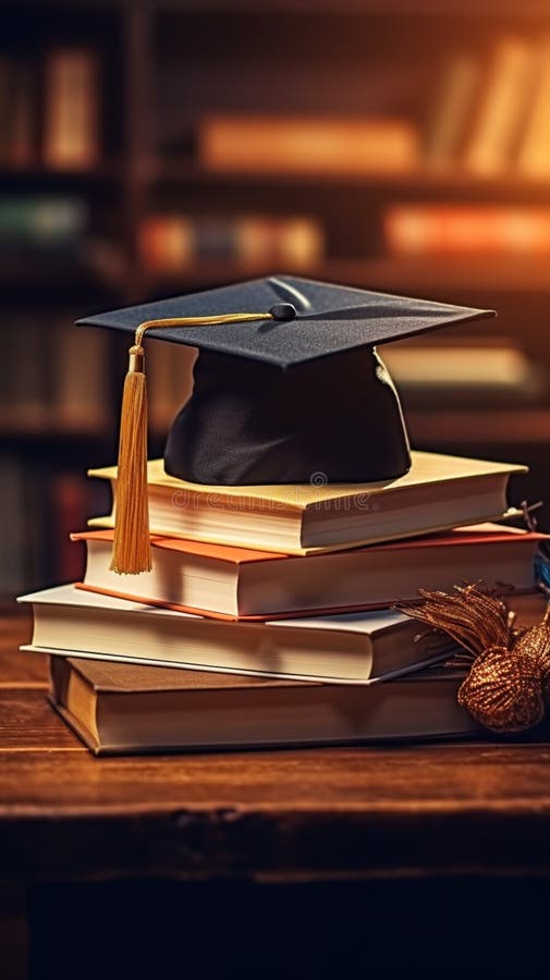 A Graduation Cap Hat on Top of Stacked Books Stock Illustration ...