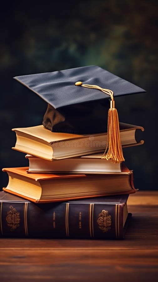 A Graduation Cap Hat on Top of Stacked Books Stock Illustration ...