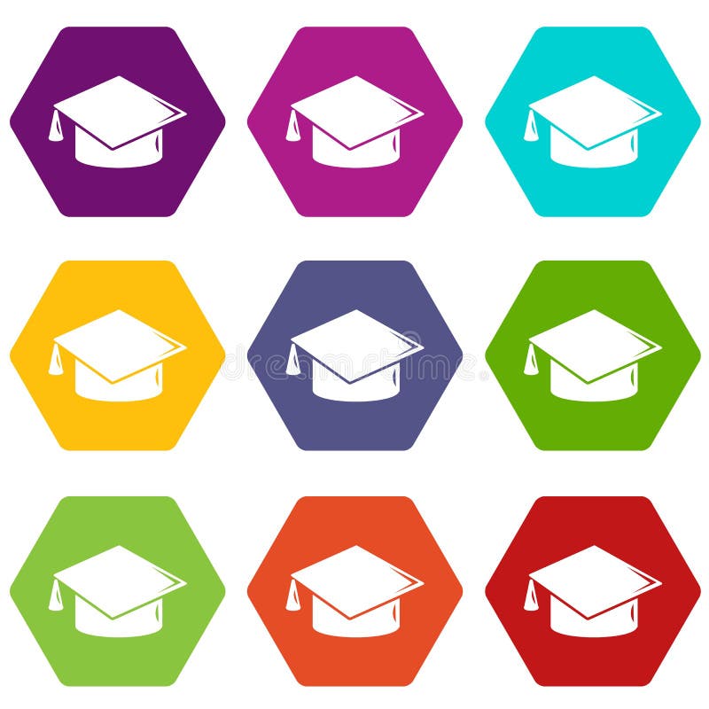 Graduation Cap Icons Set 9 Vector Stock Vector - Illustration of degree ...