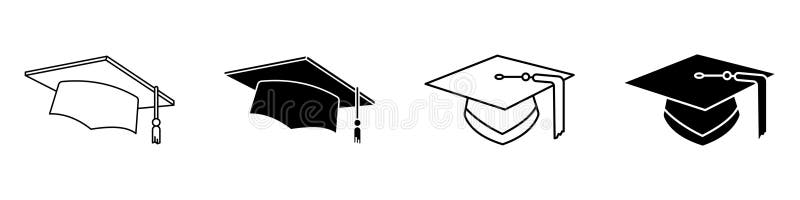 Graduation Cap Icons Versions Set in Black Flat and Line Style Stock ...