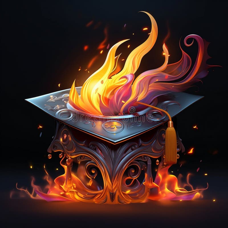 Graduation Cap with Intricate Designs and Vibrant Flame Stock Image ...
