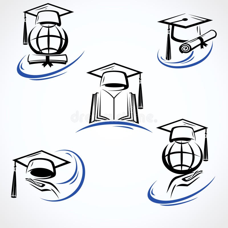 Graduation Cap Set. Collection Icon Graduation Cap Stock Vector ...
