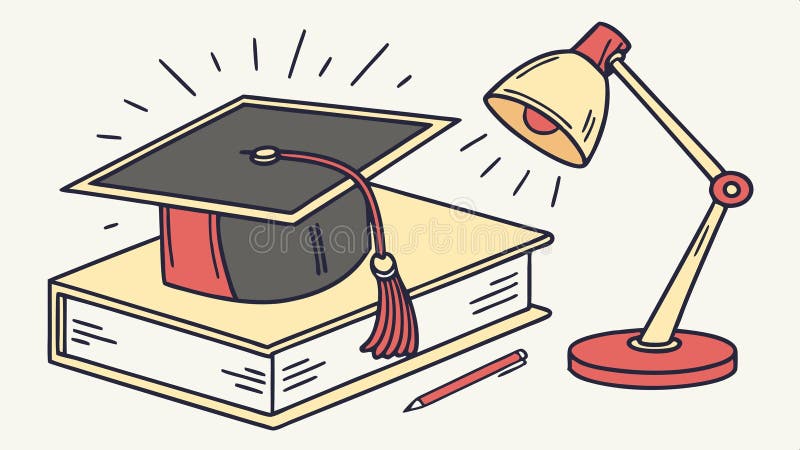 Graduation Cap, Lamp, and Books, Symbolizing Education and Learning ...