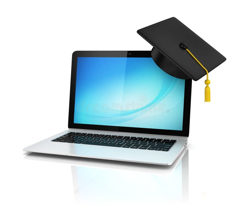 Graduation Cap on Laptop - E-learning 3d Concept Stock Illustration ...