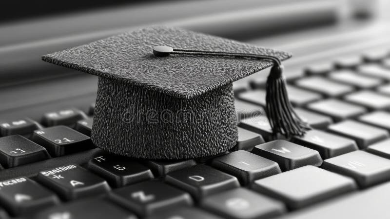 Graduation Cap on Laptop Keyboard Stock Illustration - Illustration of ...