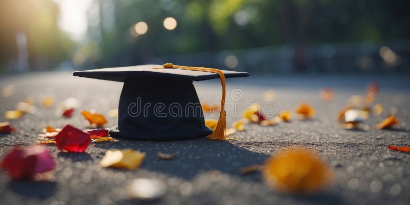 A Graduation Cap Left and Thrown on the Ground. Stock Image - Image of ...