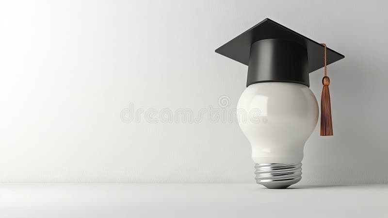 The Graduation Cap on the Light Bulb. 3D Rendering Stock Illustration ...