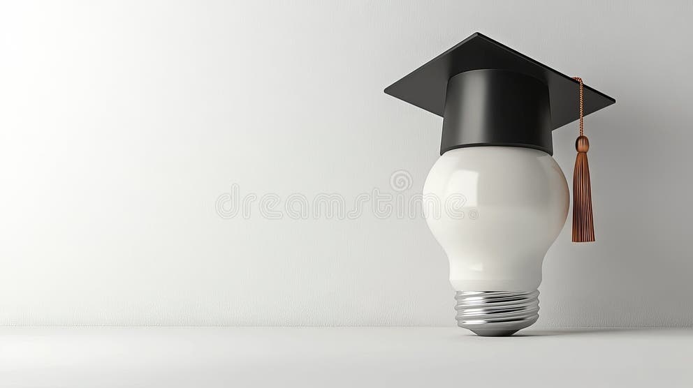 The Graduation Cap on the Light Bulb. 3D Rendering Stock Illustration ...