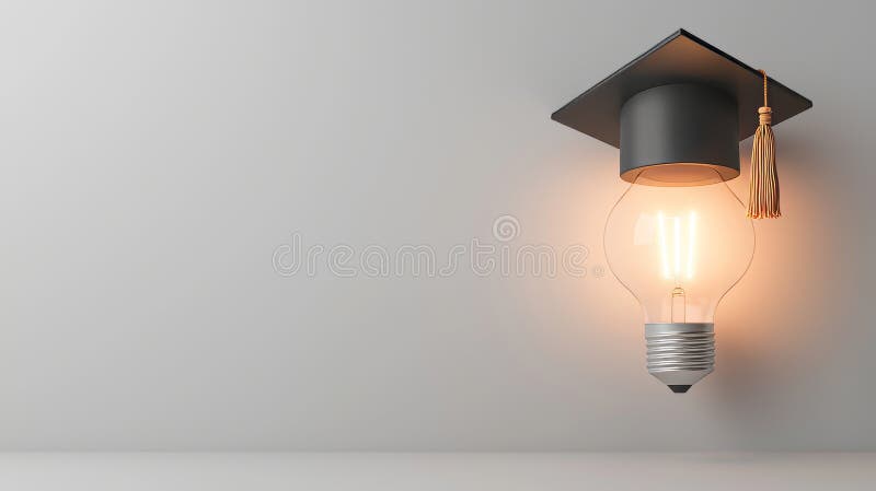 Graduation Cap on a Light Bulb. 3D Rendering Stock Illustration ...
