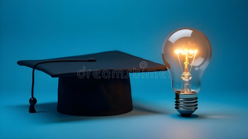 Graduation Cap and Light Bulb Symbolize Education and Bright Ideas at ...