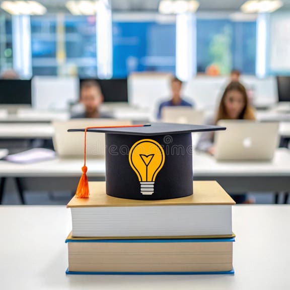 Graduation Cap with a Lightbulb on the Book and Icon Learning in the ...