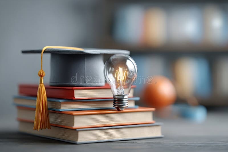 Graduation Cap Atop Lightbulb Symbolizing Education Knowledge Academic ...