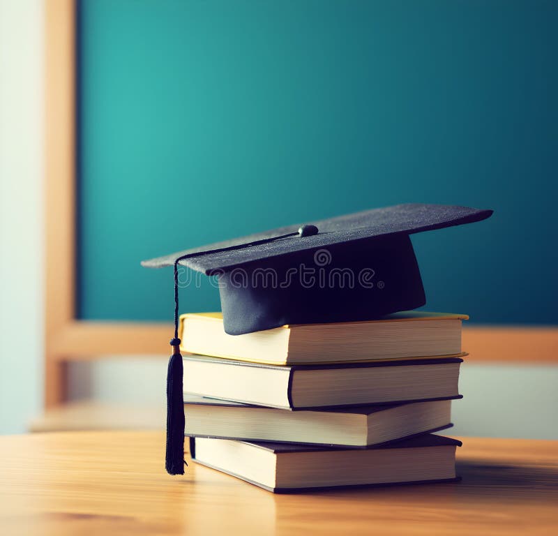 Graduation Cap or Mortar Board with Books. Educational Concept Stock ...