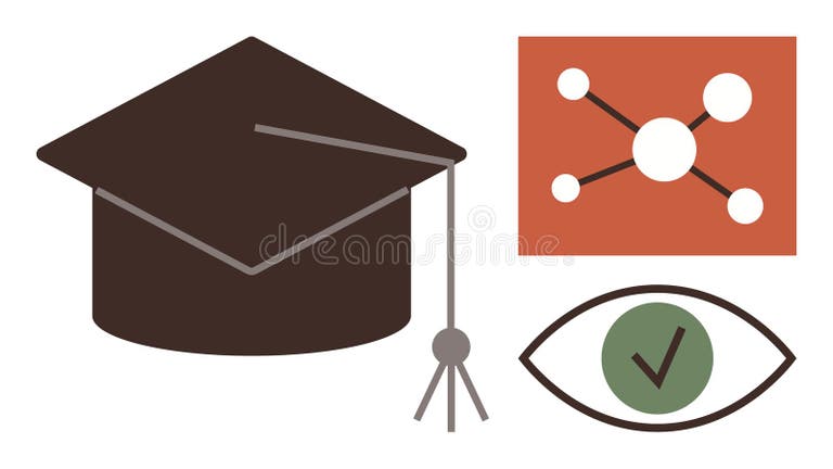 Academic Achievement with Graduation Cap, Eye Checkmark, and Connected ...