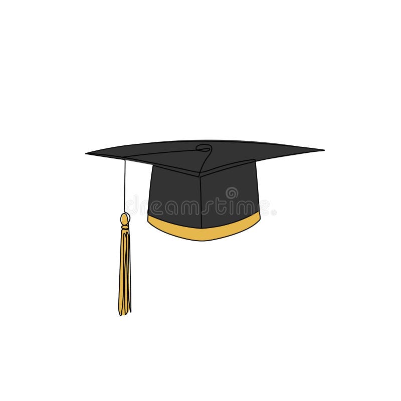 Graduation Cap. One Line Art Drawing Stock Vector - Illustration of ...