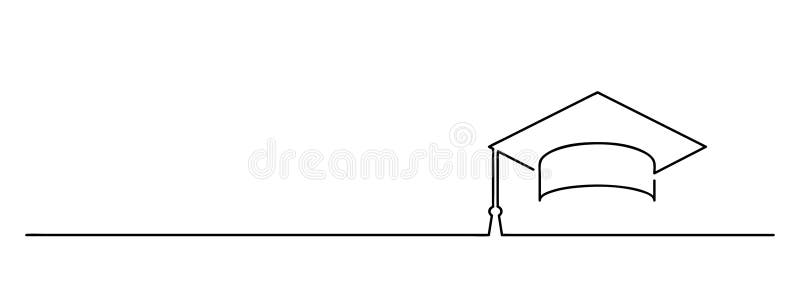 Graduation Cap One Line Art, Hat Lineart, Black Line Vector ...