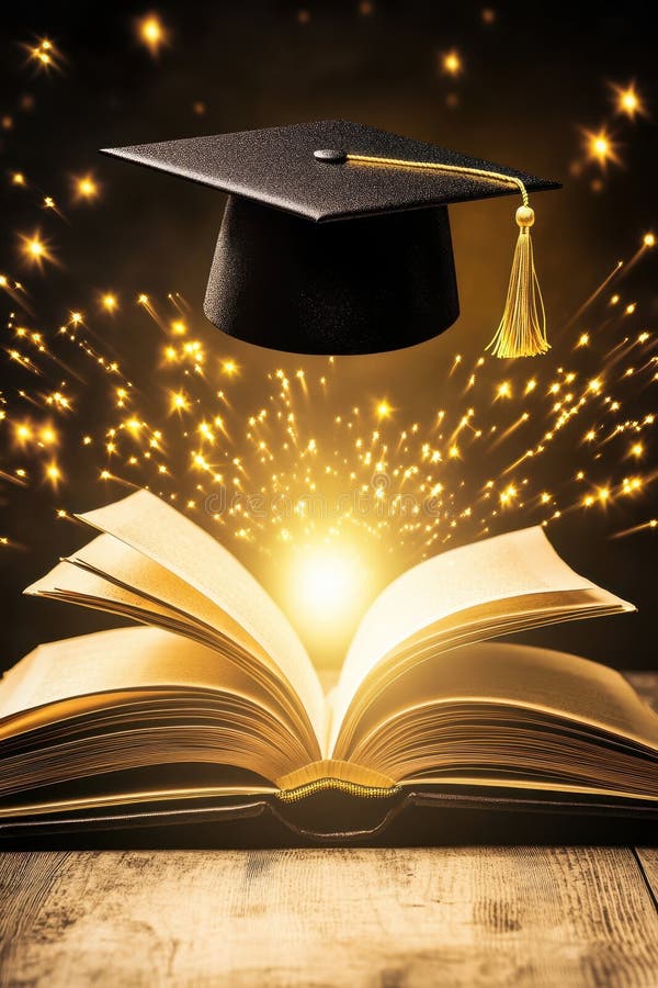 Graduation Cap and Open Book with Sparkling Lights: Celebrating ...