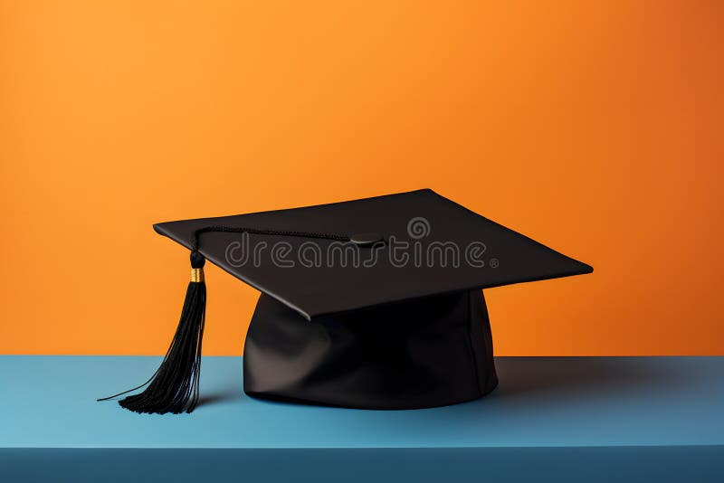 Graduation Cap on Blue and Orange Studio Background Stock Illustration ...
