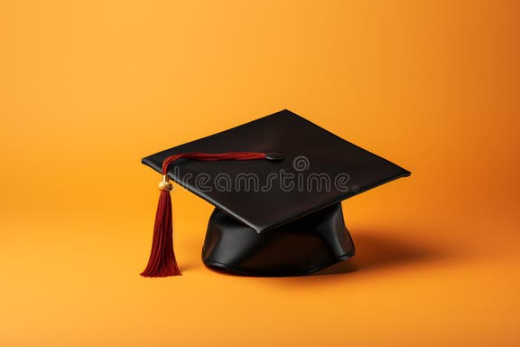 Graduation Cap on Orange Studio Background Stock Illustration ...