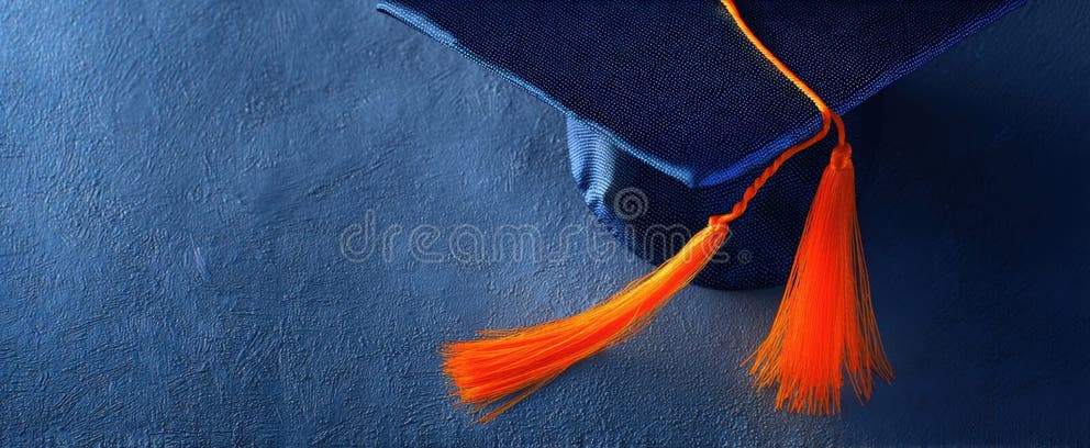 The Graduation Cap with Orange Tassel on a Blue Background.AI Generated ...