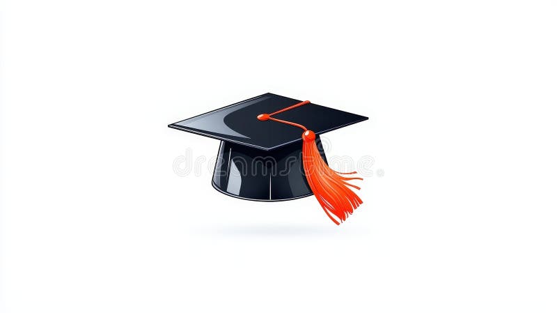 Graduation Cap with Orange Tassel Isolated on White Background for ...