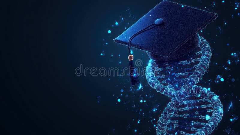 Graduation Cap Over DNA, Abstract, Dark Background Stock Illustration ...