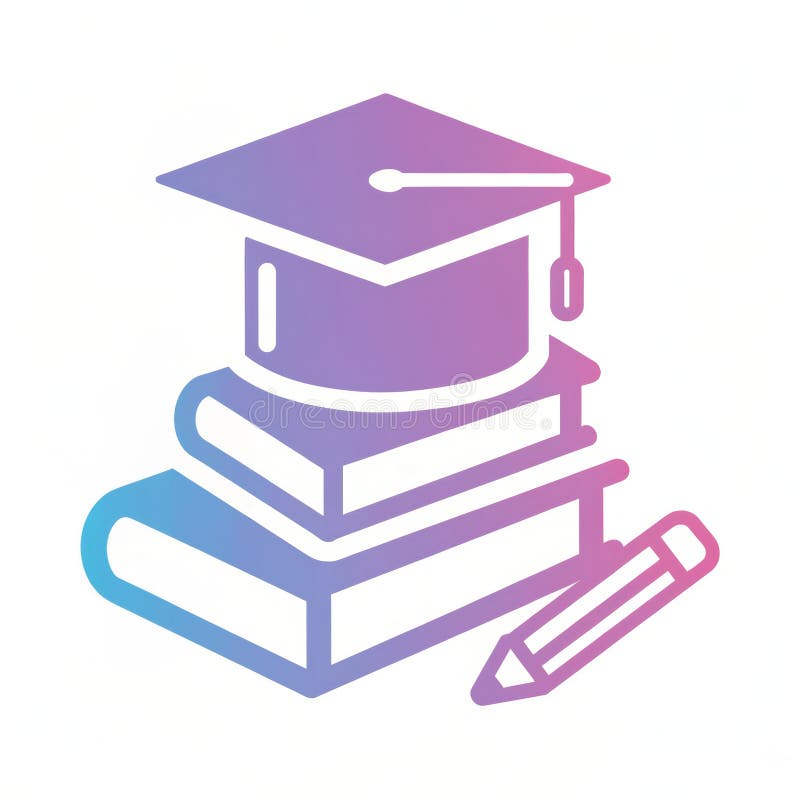 Graduation Cap Over Stack of Books and Pencil in Gradient Color Design ...