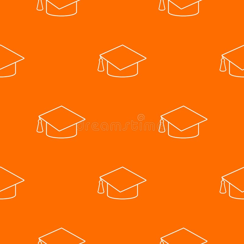 Graduation Cap Pattern Vector Orange Stock Vector - Illustration of ...