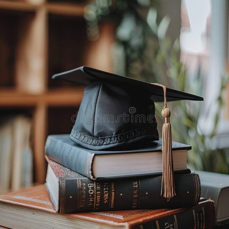 Graduation Cap Perched on a Stack of Books the Symbol of Knowledge ...