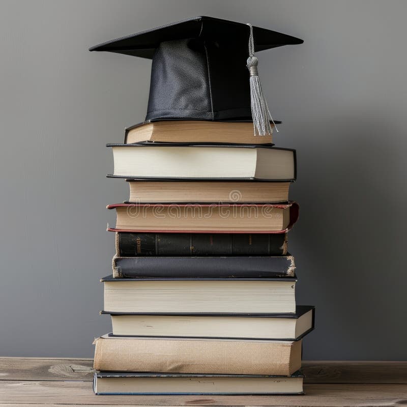 Graduation Cap Perched on Stack of Old Books, Education, Knowledge, and ...