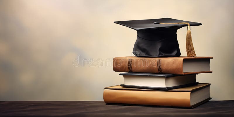 Graduation Cap on a Pile of Books Copy Space, Ai Generative Stock ...