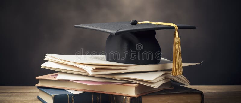 Graduation Cap on Pile of Books - Symbol of Academic Achievement and ...