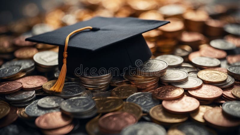Graduation Cap on a Pile of Money and Coins. Stock Illustration ...