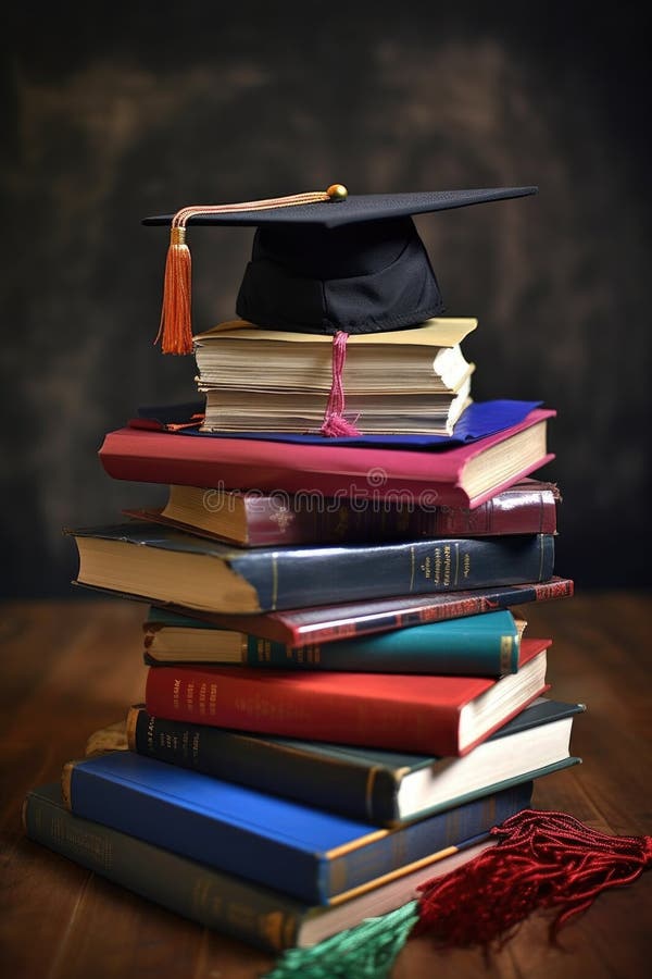 Graduation Cap on Pile of Textbooks Stock Illustration - Illustration ...