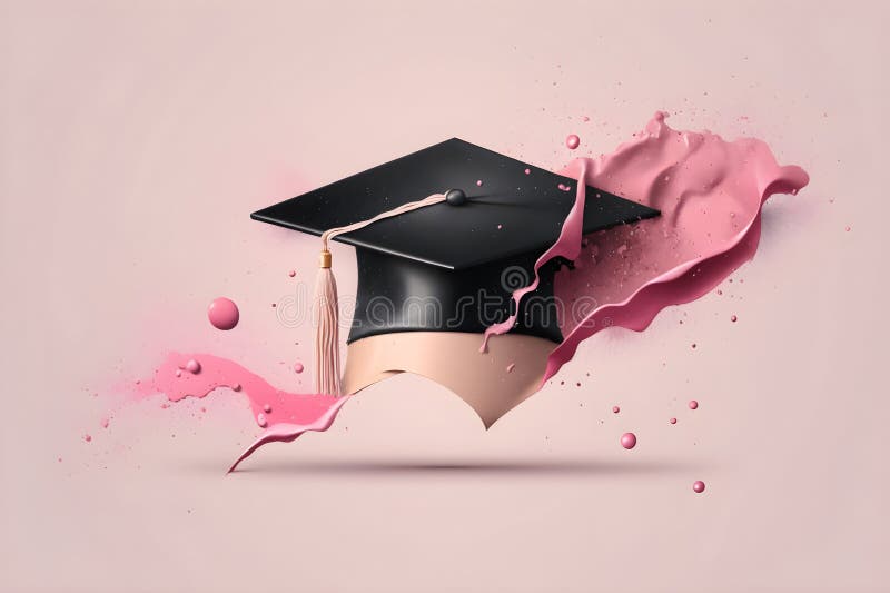 Graduation Cap on a Pink Background with Space for Text. with ...