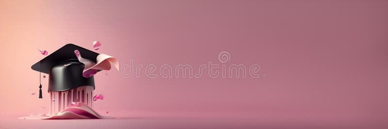 Graduation Cap on a Pink Background with Space for Text. with ...