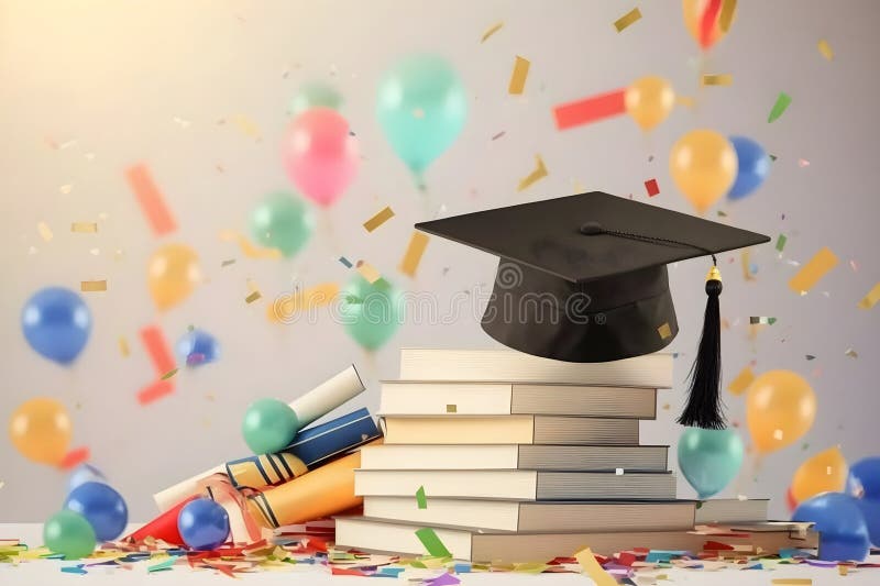 Graduation Cap on a Pink Background on a Stack of Books with Space for ...