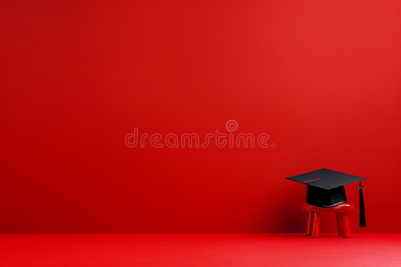 Graduation Cap Placed on a Red Stool Simple and Striking Against a Red ...