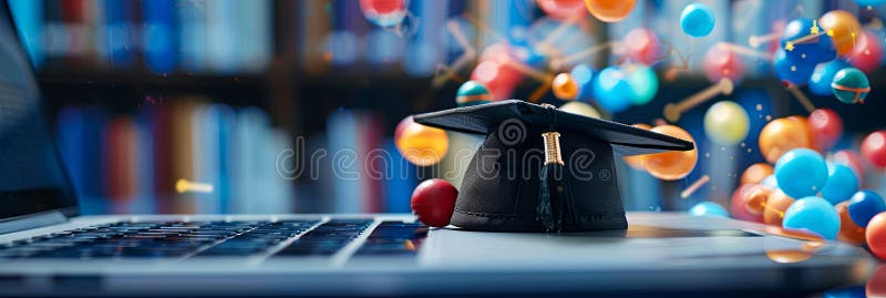 A Graduation Cap Placed on Top of a Laptop Computer, Symbolizing the ...