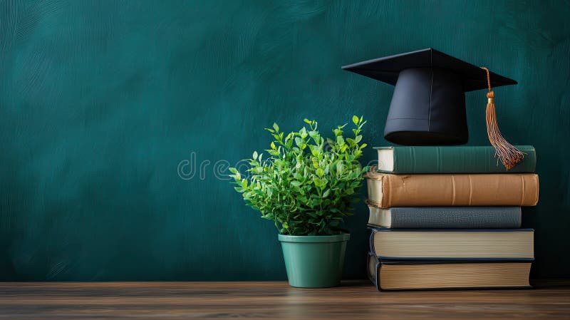 A Graduation Cap Placed on Top of a Stack of Books Signifying Academic ...