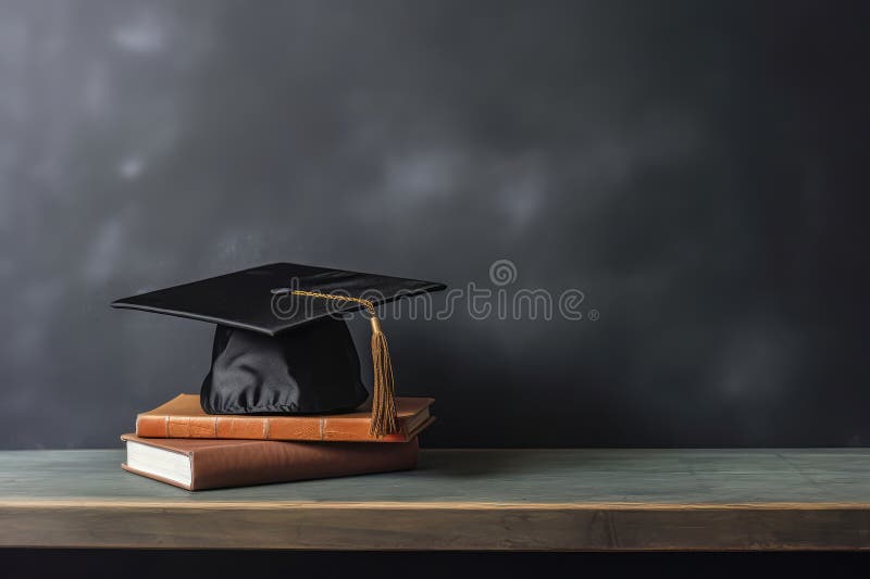 Graduation Cap on Podium Against Chalkboard Backdrop. Generative AI ...