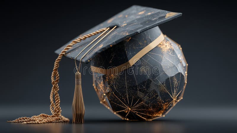 Graduation Cap on Polygonal Globe with Radar Waves, Dark Academia ...