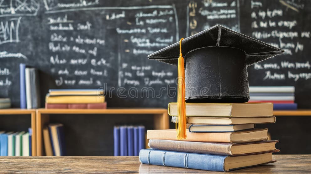 A Graduation Cap is Positioned on a Pile of Books, Emphasizing Academic ...