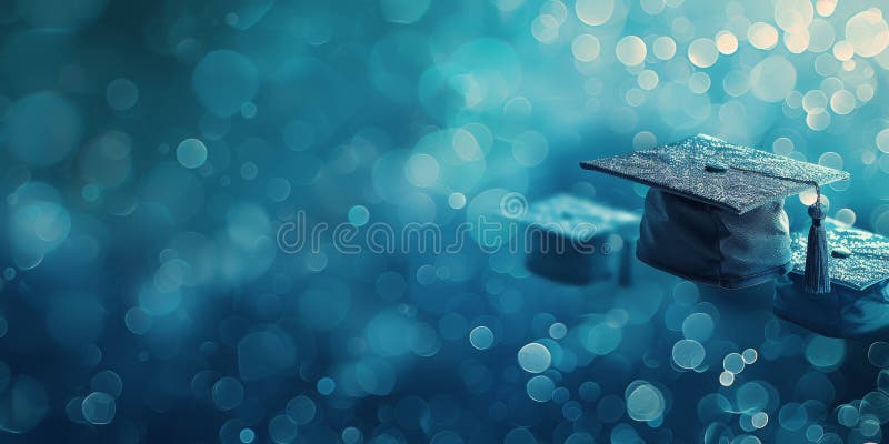 Graduation Cap in the Rain on Blue Background Stock Photo - Image of ...