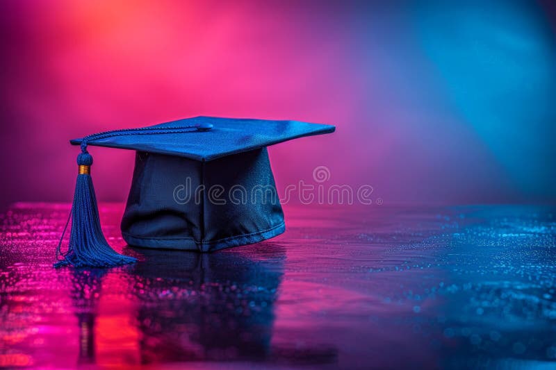 Colorful Graduation Caps on Reflective Surface, Vibrant Education Theme ...