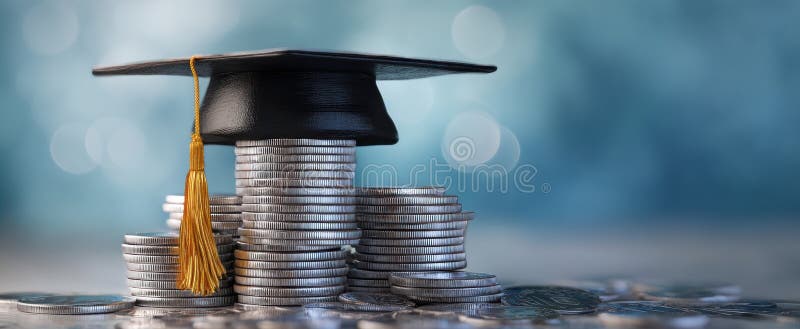 The Graduation Cap Resting on Piles of Coins Symbolizing Financial ...