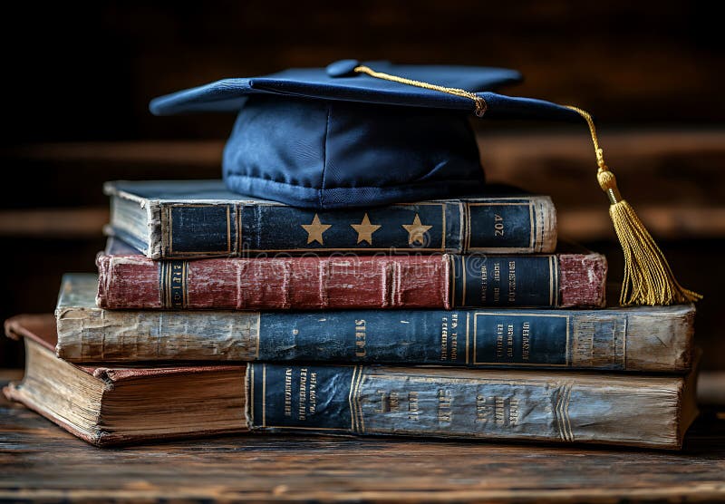 Graduation Cap Resting on a Stack of Antique Books Education Concept Stock Illustration ...