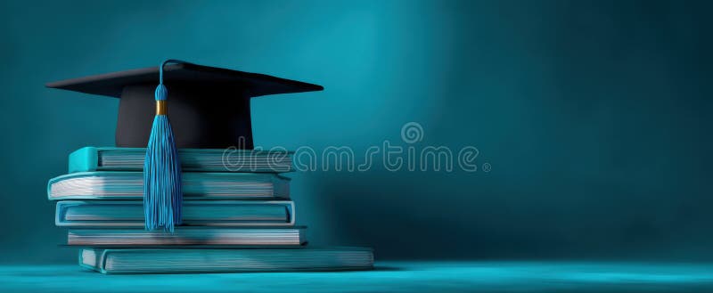 The Graduation Cap Resting on a Stack of Books Against a Teal Backdrop ...