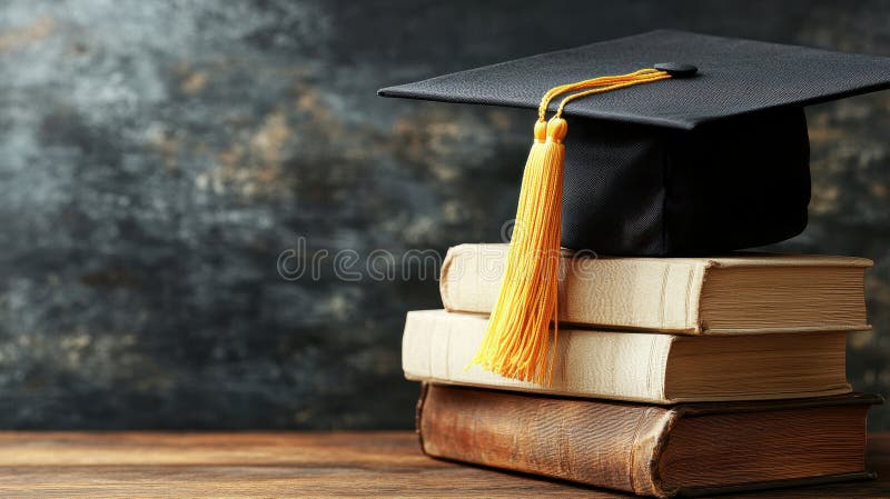Graduation Cap Resting on Stack of Books - a Symbol of Academic ...